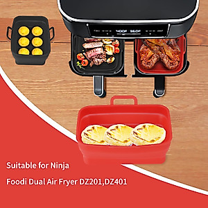 Air Fryer Silicone Pot 2Pcs, 8QT Silicone Air Fryer Liners for Ninja Foodi Dual DZ201 DZ401, Food Safe Reusable Air Fryer Silicone Basket, Foldable Upgrade Design, Easy Cleaning Air Fryer Accessories