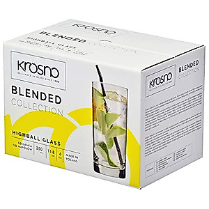 Krosno Tall Water Juice Drinking Highball Glasses | Set of 6 | 11.8 oz | Blended Collection | Perfect for Home Restaurants and Parties | Dishwasher Safe | Gift Idea | Made in Europe