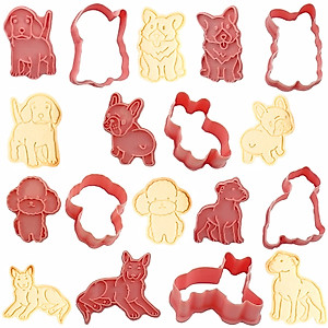 3D Dog Shaped Cookie Stamps Set, 6 pcs of Food Grade Plastic Doggy Stamping Cookie Cutters Fondant Stamper Set for Baking (Pink)