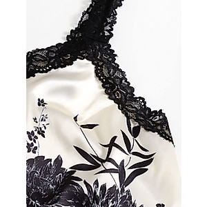 Floerns Women's Plus Size Contrast Lace Camisole and Shorts Pj Set Sleepwear Black and White 3XL