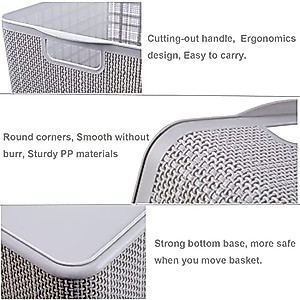 AYSUM 8 Pack Plastic Storage Basket, 9.7 x 6.5 x 5.5 Inch, Small Plastic Baskets Stackable Plastic Woven Organizer with Handle for Home Office - Grey