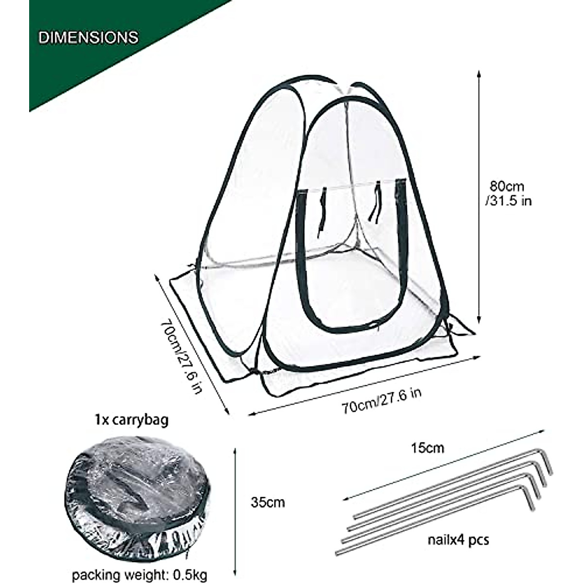 porayhut Pop Up Greenhouse Cover ,Pack of 2 Pcs,Flower House Mini Gardening Plant Flower Sunshine Room Room,Backyard PVC Greenhouse Cover for Cold Frost Protector Gardening Plants