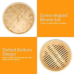 HAPPi STUDIO Bamboo Steamer Basket With Steamer Ring - 10 inch Dumpling Steamer Basket - Large Bamboo Steamer for Cooking Bao Buns, Dim Sum - Chinese Steamer Bamboo Steam Basket - Steaming Basket