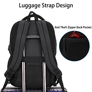 Vaupan Travel Backpack, Black Laptop Backpack with USB Charging Headphone Port for Men Womens Boys Girls, Anti Theft Water Resistant College School Bookbag Computer Backpack Fits 15.6 Inch Notebook