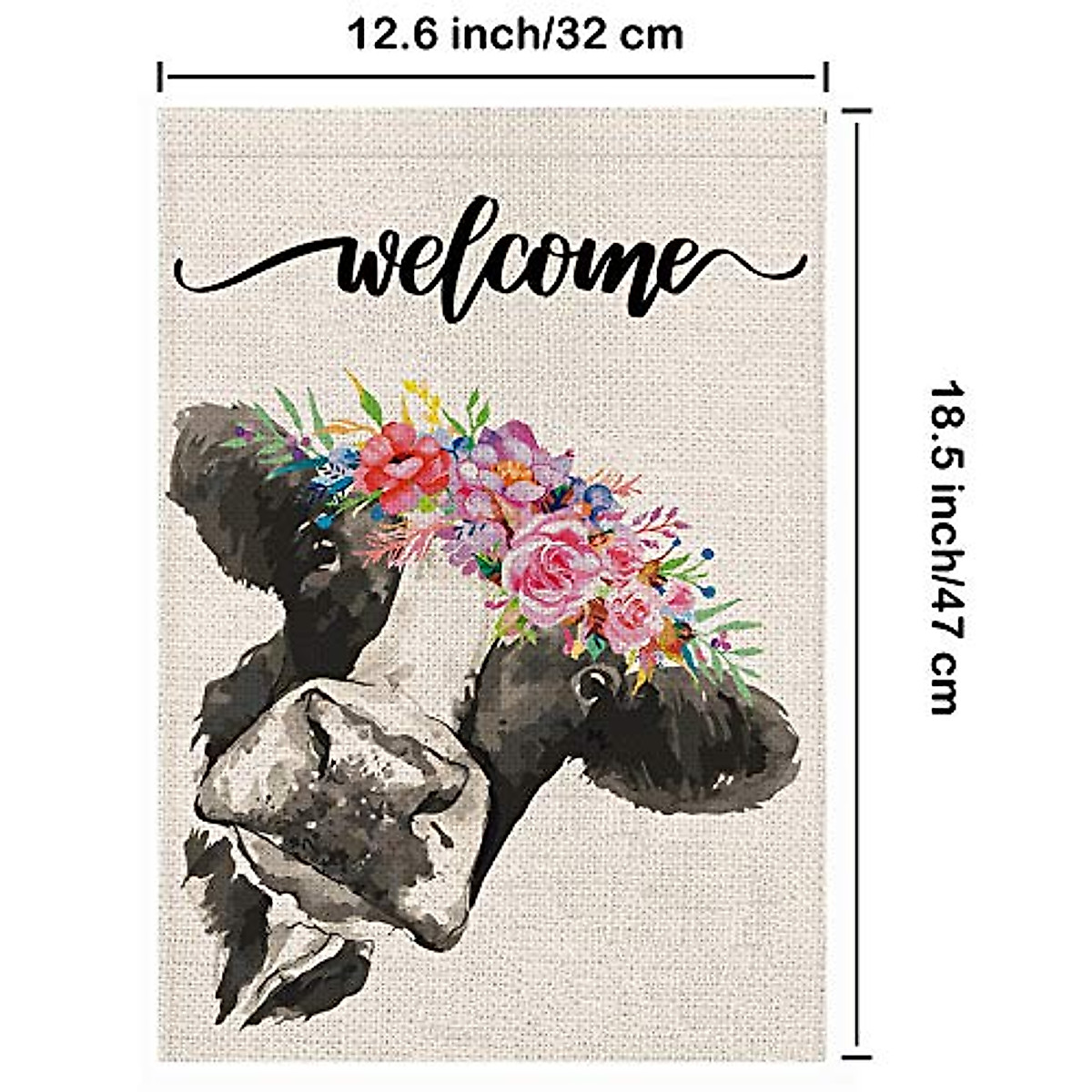 Spring Garden Flag Welcome Floral Crown Cow Garden Burlap Flag 12.5 x 18 Inch Vertical Double Sided Spring Summer Flags Outdoor Decorations Farmhouse Yard Home Decor