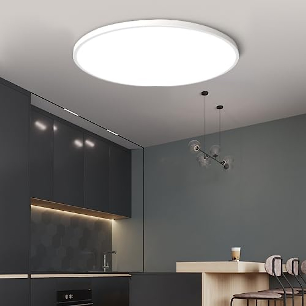 JHPGEOE Flush Mount LED Ceiling Light Fixture,Ultra-Thin 30W LED Ceiling Light,Close to Ceiling Lighting Fixtures for Living Room,Bedroom,Dining Room,Kitchen,Laundry Room (White Light (White))