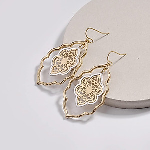 Gold Filigree Flower Earrings for Women Dangling Jewelry (gold filigree earrings)
