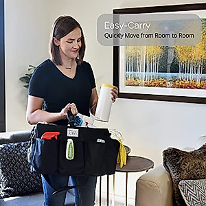 Professional Cleaning Caddy Organizer with Handle XL, Shoulder and Waist Straps - Cleaning Supplies Organizer - Cleaning Supply Caddy - Lots of Spacious Pockets for Cloths, Supplies (Black)