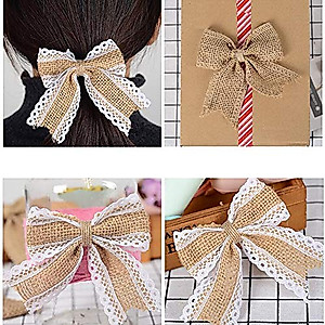 10 Pcs Burlap Bows Bow Tie Ornaments Handmade Rustic Bowknot Wedding Decor Bows Bowknot Embellishments for DIY Art Craft Gifts Wrapping Home Wedding Party Supplies Decoration (Style B)