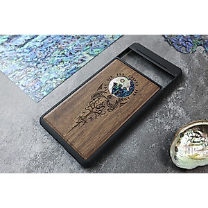 Carveit Hand-inlaid Wooden Case for Google Pixel 7 Pro, (Yinyang Wolf Engraved on Walnut) Compatible with QI Wireless Charging