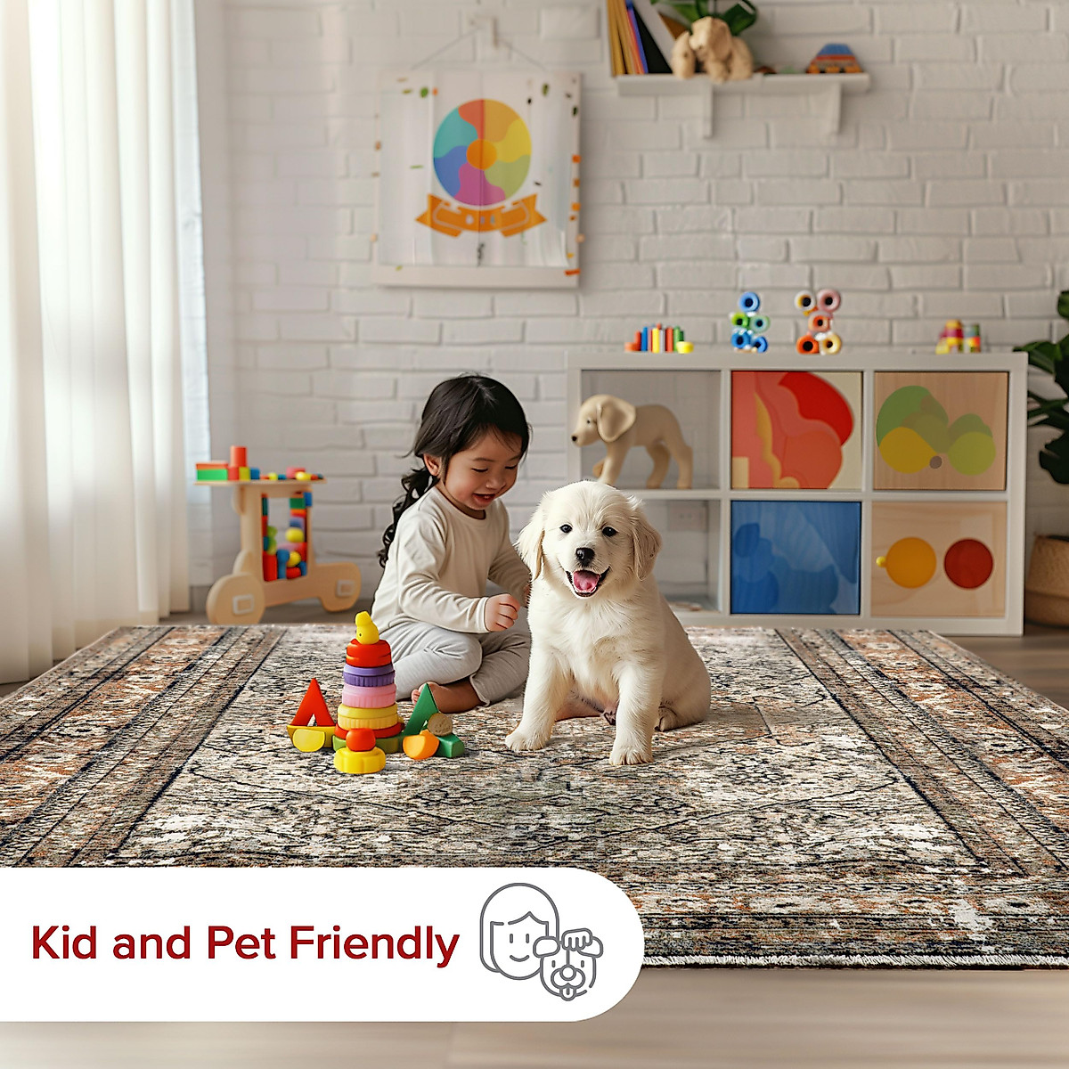 nuLOOM Fringed Performance Indoor Area Rug, Power Loomed, Easy Clean, Durable, Non-Shed, 8' x 10', Charvi Multi