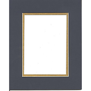 16x20 Navy Blue & Gold Double Picture Mat, Bevel Cut for 11x14 Picture or Photo