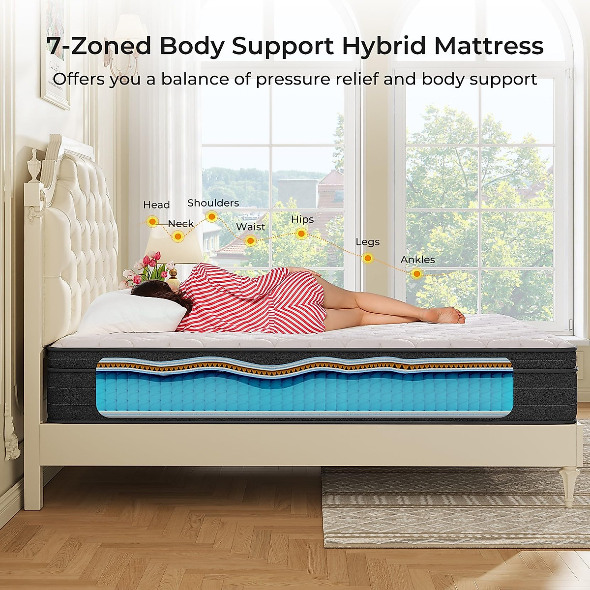 koorlian Twin XL Mattress 10 Inch, Hybrid Mattress Twin XL Size Bed with Individual Pocket Springs and Memory Foam, Breathable & Pressure-Relieving, Medium Firm XL Twin Mattress in a Box 80"x39"x10"