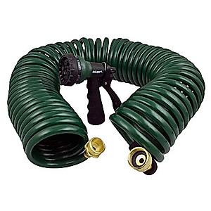 GHN-06 Heavy-duty EVA Recoil Garden Hose with 7-Pattern Spray Nozzle, Green, 50 Foot