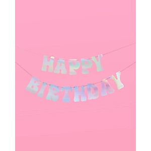 xo, Fetti Iridescent Happy Birthday Foil Banner - 5 Ft. | Bday Party Decorations, 70s Cool Birthday Decor, Sweet 16, 21st