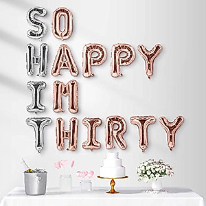 HOUSE OF PARTY So Happy I'm Thirty Letter Foil Balloons Silver and Rose Gold Happy 30th Birthday Decorations for Women