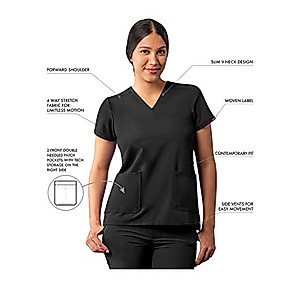 Adar Addition Scrubs for Women - Modern V-Neck Scrub Top - A6008 - Black - M