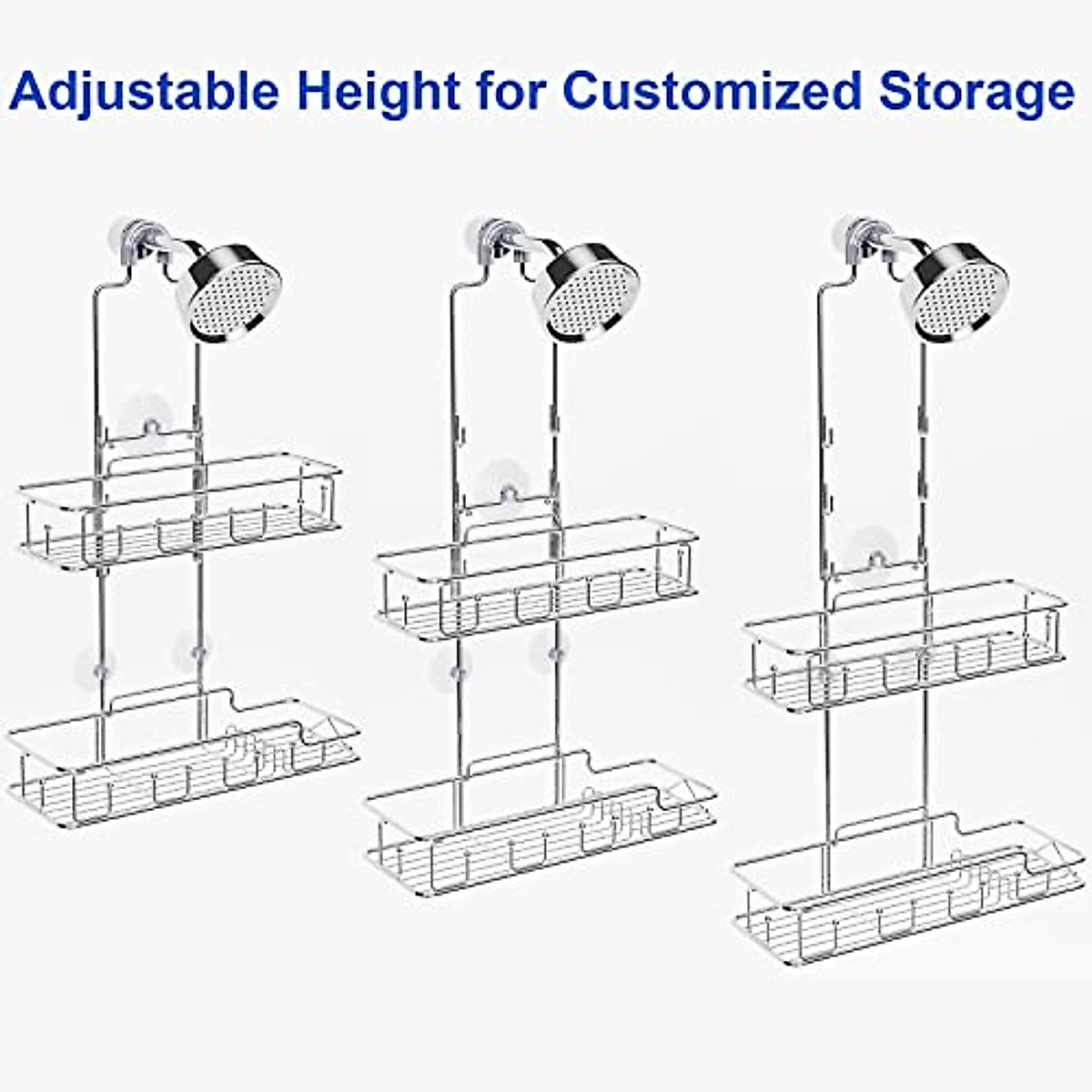 Neahom Adjustable Hanging Shower Caddy Shelf, Hanging Over Shower Head Shower Caddy Bathroom Organizer, Rustproof Storage Shower Rack Holder with Soap Dish and Hooks for Towel, Razor and Sponge Silver