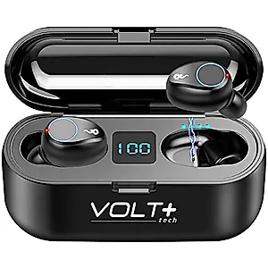 Works By VOLT PLUS TECH Volt Plus TECH Wireless V5.0 Bluetooth Earbuds Compatible with Samsung Galaxy A32 5G LED Display, Mic 8D Bass IPX7 Waterproof/Sweatproof (Black)