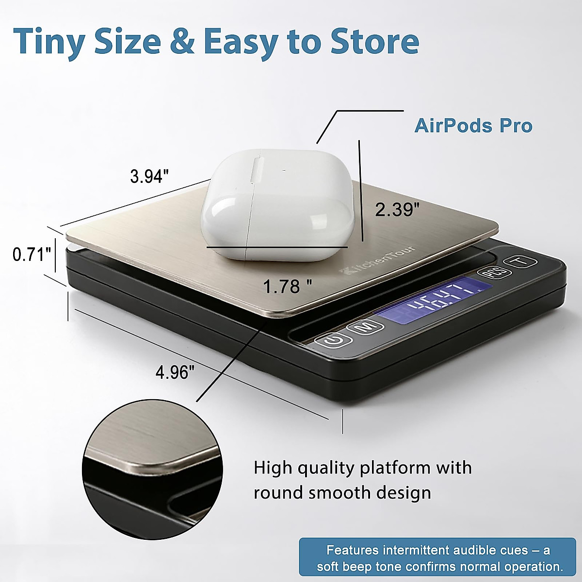 KitchenTour Digital Kitchen Scale - 500g/0.01g High Accuracy Precision Multifunction Food Meat Scale Jewelry Lab Carat Powder Scale with Back-Lit LCD Display(Batteries Included)