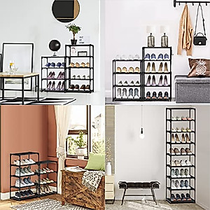 MBOSS 9 Tiers Tall Narrow Shoe Rack for Entryway, 18-20 Pair Shoes Vertical Shoe Rack and Space-Saving Stackable,Shoe Rack Storage Organizer with Hooks for Living Closet, Garage, Bedroom,Cloakroom