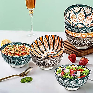 Foraineam 12 Pack Porcelain Bowls, 10 Ounces Small Bowl Set, Colorful Floral Round Bowl for Soup, Ice Cream, Snacks, Rice, Salad, Fruits, Side Dishes, Dishwasher and Microwave Safe