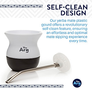 THEARG | Yerba Mate Plastic Gourd Cup with Stainless Steel Straw | Self-Clean Modern Plastic Gourd Design - Yerba Mate Cup and Bombilla Set from Argentina