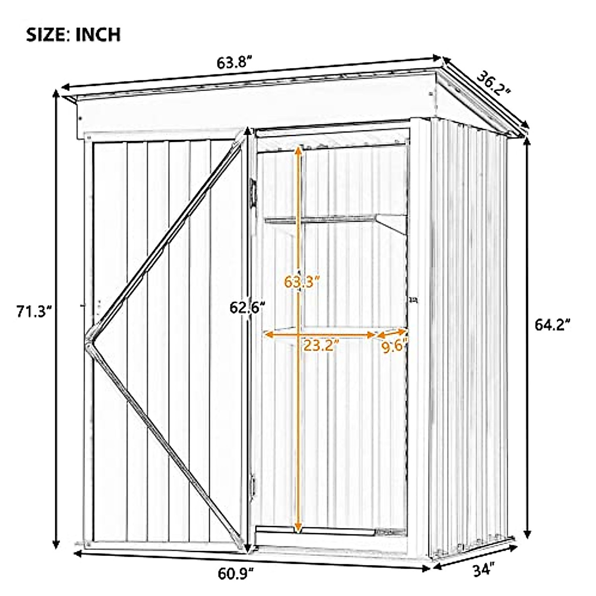 Tensun 5.3' x 2.8' x 6'Garden Shed with Ground Base, Metal Lean-to Storage Shed with Adjustable Shelf and Lockable Door, Tool Cabinet for Backyard, Lawn, Garden, Grey
