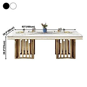 LAKIQ Luxury Style Marble Dining Table Modern Rectangle Kitchen Dining Room Table Gold Metal Pedestal Table-Table Only-Without Chairs (White,63" L x 35.4" W x 29.5" H)