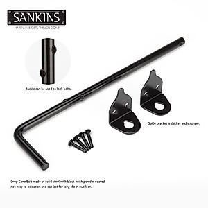SANKINS 12" Cane Bolt Drop Rod Heavy Duty Gate Hardware Black Solid Steel Gate Ground Latch for Wood PVC Vinyl Metal Gates Fences Doors, Holding Gate to The Ground (1Pack)