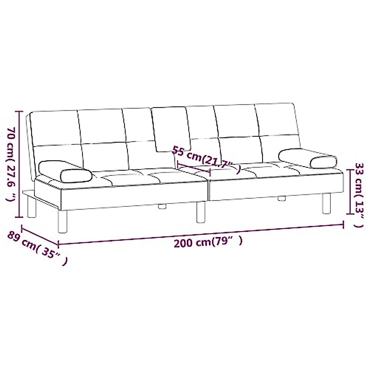 YAFF Modern Folding Sofa Bed, Faux Leather Convertible Sleeper Couch with 2 Cushions & USB connector & Cup Holders, Home Love seat Guest Bed for Living Room, Guest Room, 78.7"W x 35"D x 27.6"H— Cream