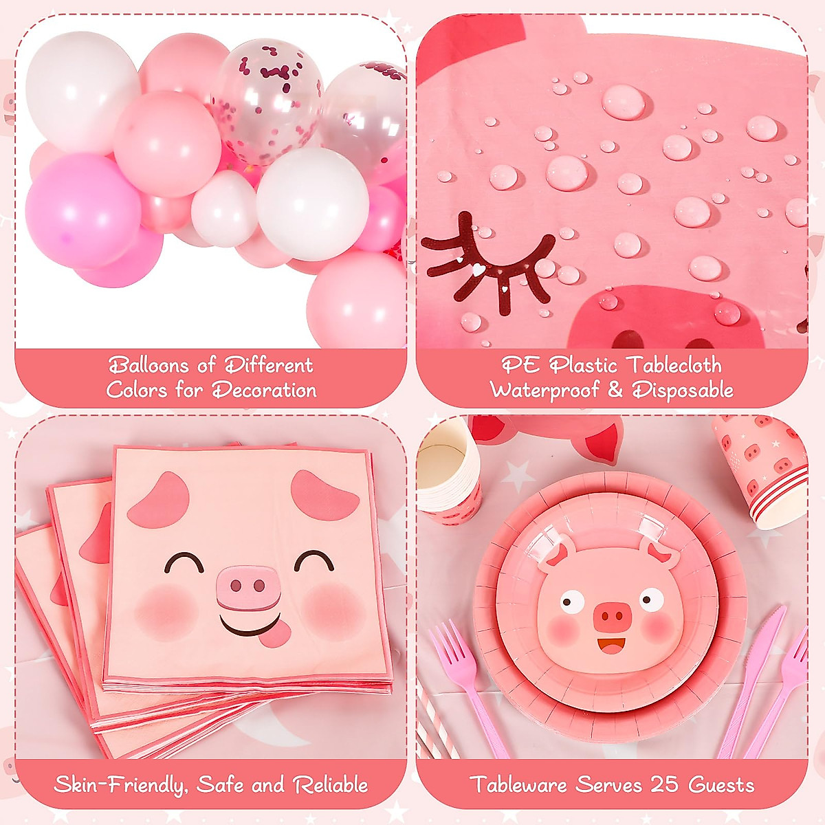 Lenwen Pig Birthday Decorations Pig Party Favors Include Pig Tableware Set Pig Farm Animal Birthday Banner Piggy Latex Balloons Pigs Themed Dinnerware Pink Pig Table Cloths for Kitchen Home Kids