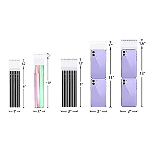 300ct 3x11" Long Self Sealing Cello Bags Clear Cellophane Bags 1 Mil Resealable Poly Bags for Utensils Bakery Cookies Candy Christmas Gifts Necklace Jewelry 5 Sizes to Choose from