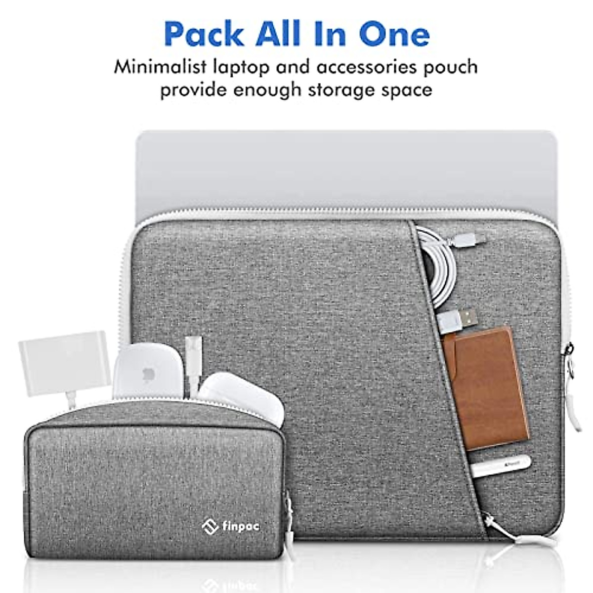 FINPAC Laptop Sleeve with Accessory Pouch for MacBook Pro M3/M2/M1 14-inch, MacBook Air/Pro 13, Protective Case with Tech Bag