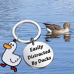 LQRI Duck Gift Duck Lover Gift Easily Distracted By Ducks Keychain Duck Jewelry Duck Gifts Pet Duck Owner Gift(SILVER)