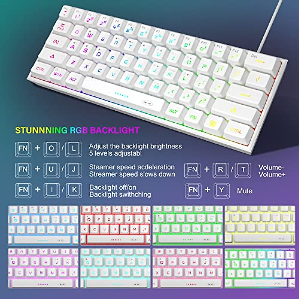MageGee Mini 60% Gaming Keyboard, Upgrade RGB Backlit 61 Key Ultra-Compact Keyboard, TS91 Ergonomic Waterproof Mechanical Feeling Office Computer Keyboard for PC, MAC, PS4, Xbox ONE Gamer(White)