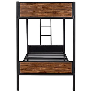 Twin-over-twin bunk bed modern style steel frame bunk bed with safety rail, built-in ladder for bedroom, dorm, boys, girls, adults (OLD SKU:MF190839AAD)