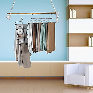 3 Pack Pants Hangers Space Saving Heavy Duty Magic Slacks Jeans Trouser Hanger, Non-Slip Foam Padded 5 Layers, Multi-Purpose Premium Metal Closet Organizer for Leggings