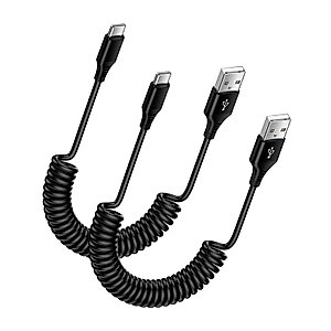 USB Type C Cable for iPhone 16/15/15 Pro/15 Pro Max/15 Plus,Android Auto Retractable Fast Charging Coiled Car Cord 3FT for Samsung Galaxy A54 5G A15 S24 Ultra A35 A14 S23 A53,Google Pixel 9 Pro 8a 7 6