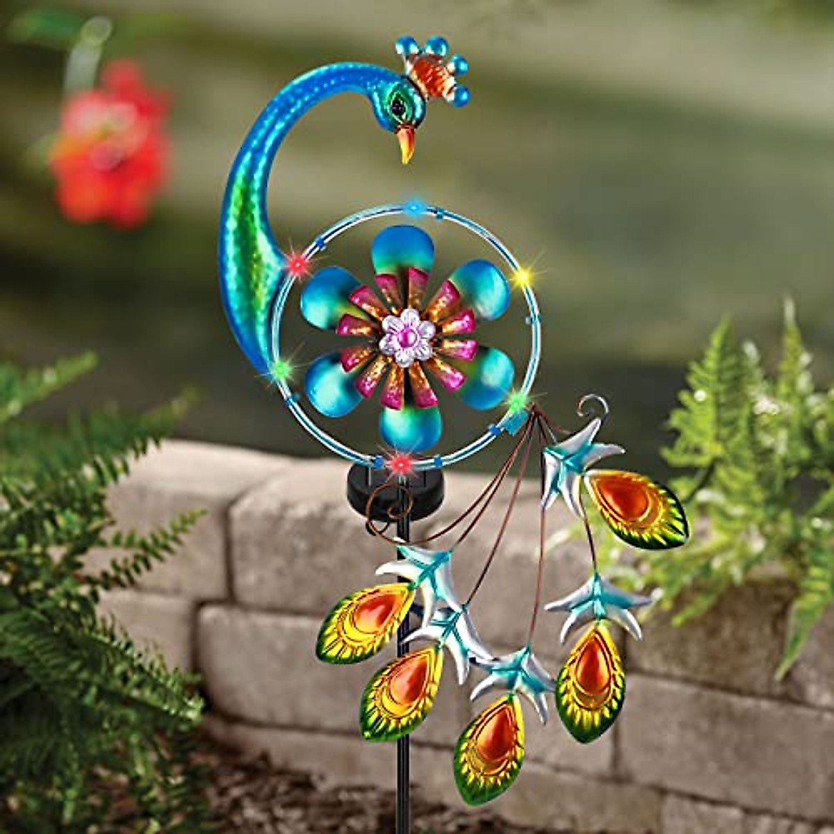 Colorful Solar Peacock Wind Spinner for Your Garden