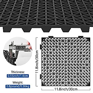 Modular Interlocking Cushion 12 Pcs 11.8" x 11.8" Interlocking Rubber Floor Drain Holes Non-Slip Splicing Drainage Mats for Deck, Shower, Kitchen, Drain Pool, Sauna Bath, Indoor Outdoor (Black)