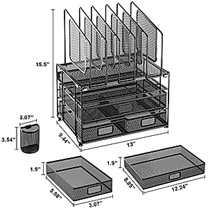 Marbrasse Metal Mesh Desk Organizer with Drawers and File Holders for Home Office