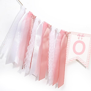 Pink Bow One High Chair Banner - One High Chair Bow Banner,Pink Bow Birthday Decoration,Pink Ribbon Girl 1st Birthday