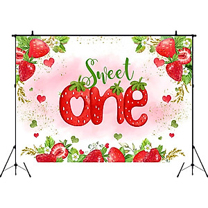 Aperturee 7x5ft Strawberry 1st Happy Birthday Backdrop for Girl Sweet One Photography Background First Birthday Party Berry Sweet Girl 1st Bday Red and Green Fruits Banner Favors Photo Booth Props