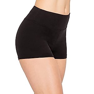 ALWAYS Women Workout Yoga Shorts - Premium Buttery Soft Solid Stretch Cheerleader Running Dance Volleyball Short Pants Black Petite X-Small