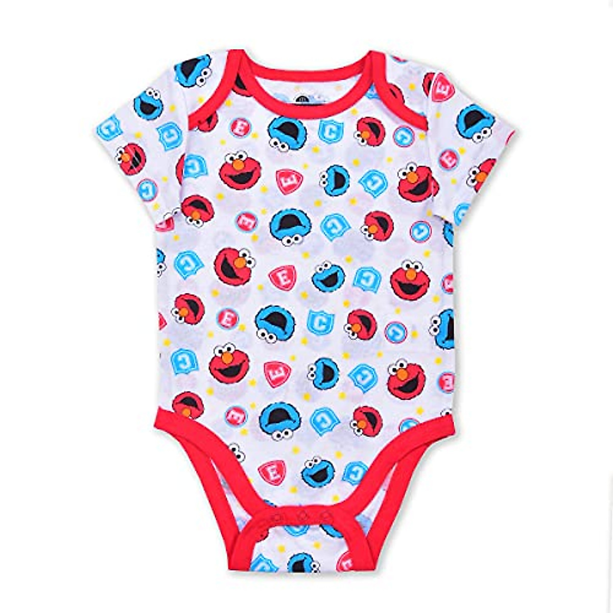Sesame Street Boys’ 4 Pack Bodysuit for Newborn and Infant – Blue/Red/Grey/White