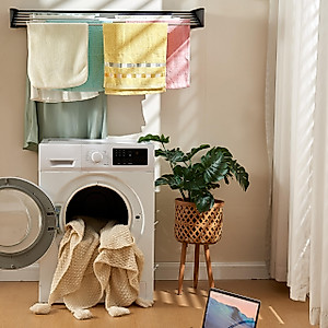 Karoway Wall Mounted Clothes Drying Rack - Black - 40" Collapsible Laundry Drying Rack for Heavy Use (60 lbs), Folding Dryer Rack for Indoors, Foldable & Retractable Space Saving Clothing Hanger