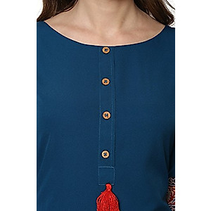Janasya Indian Women's Tunic Tops Crepe Kurti For Women(JNE2100-KR-144-L) Turquoise
