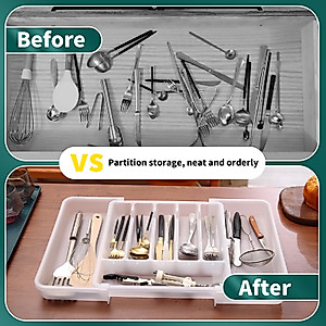 LWANWI Silverware Drawer Organizer, Expandable Utensil Tray for Kitchen, Kitchen drawer cutlery organizer,With Removable Dividers Cutlery Drawer Organizer for Spoons,Forks, Knives