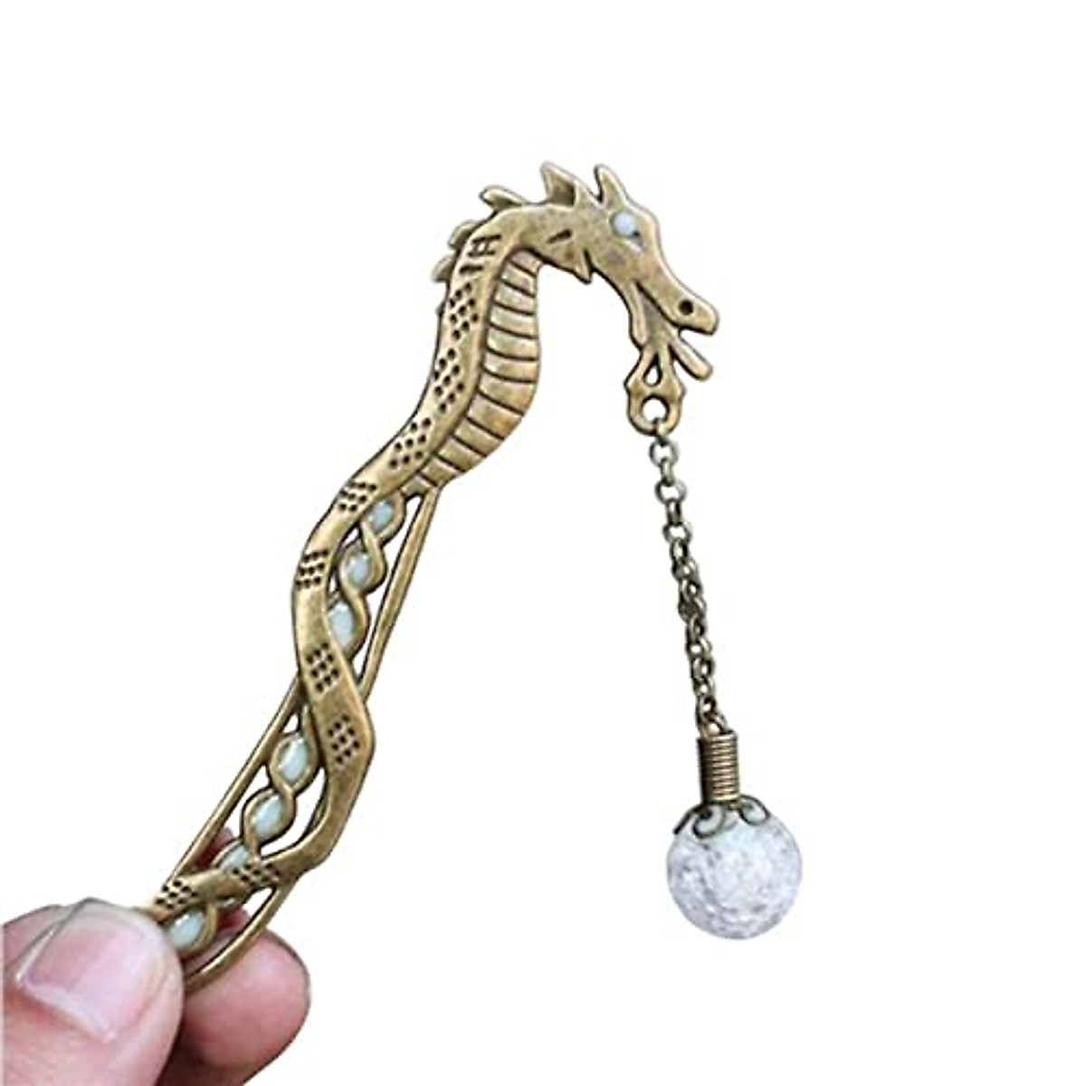 Operitacx Bead Gift The Glowing Reader Hairpin Retro Stationery Luminous Use Favors Pendant Lovers Shape with and D Alloy Book Bookmarks in Gifts for Metal Glow Daily Pearl Dragon